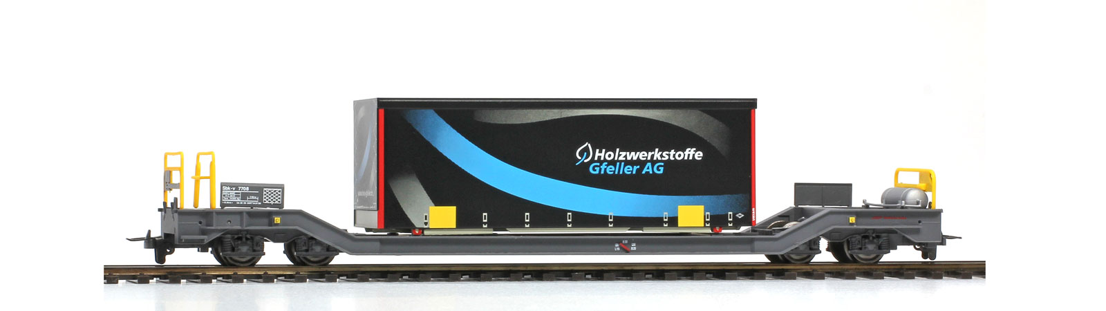 Bemo 2289 168 RhB Sbk-v 7708 container wagon with tarpaulin container ...