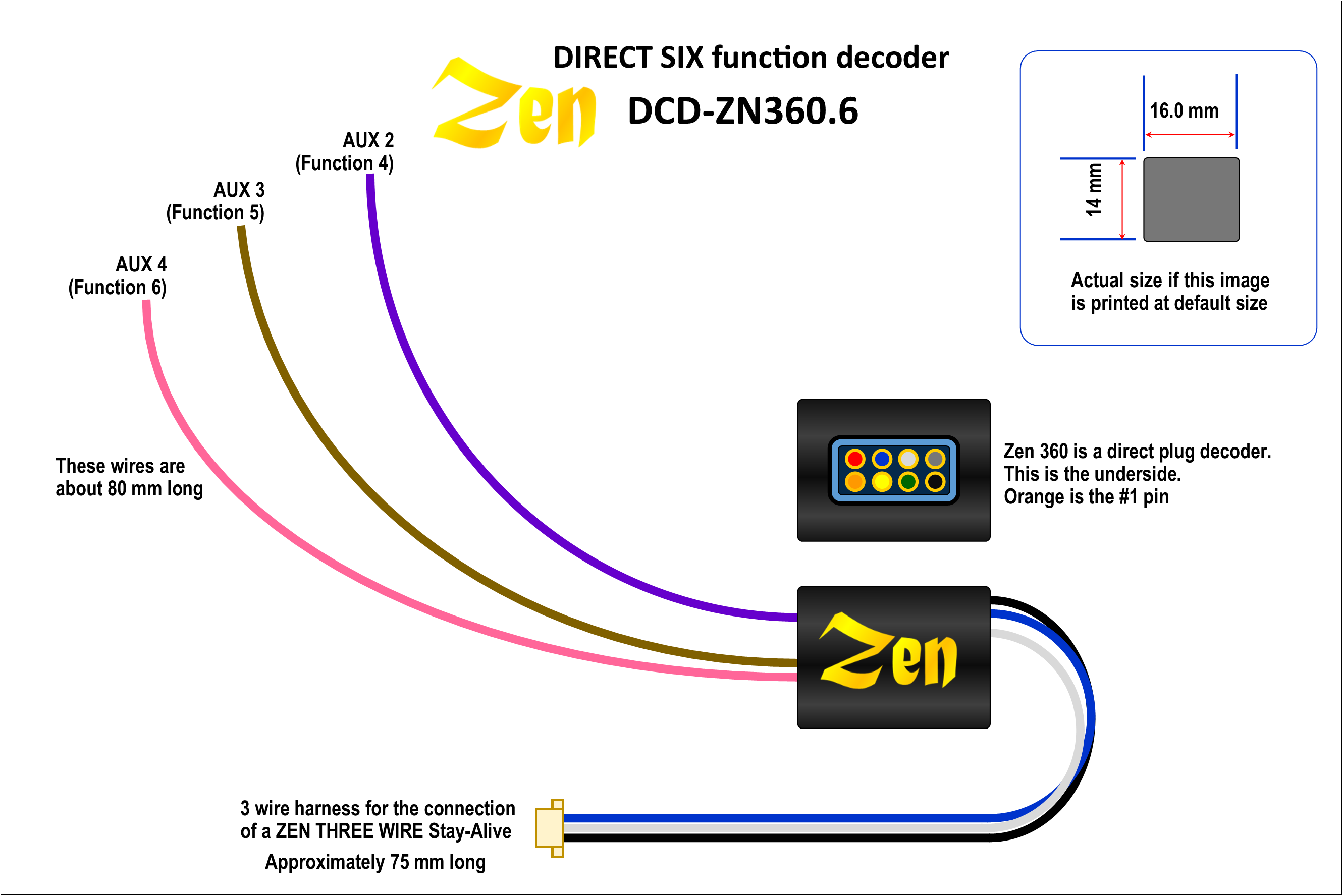 DCC Concepts Zen Black Decoder ZN360 8pin direct - dcctrainautomation.co.uk