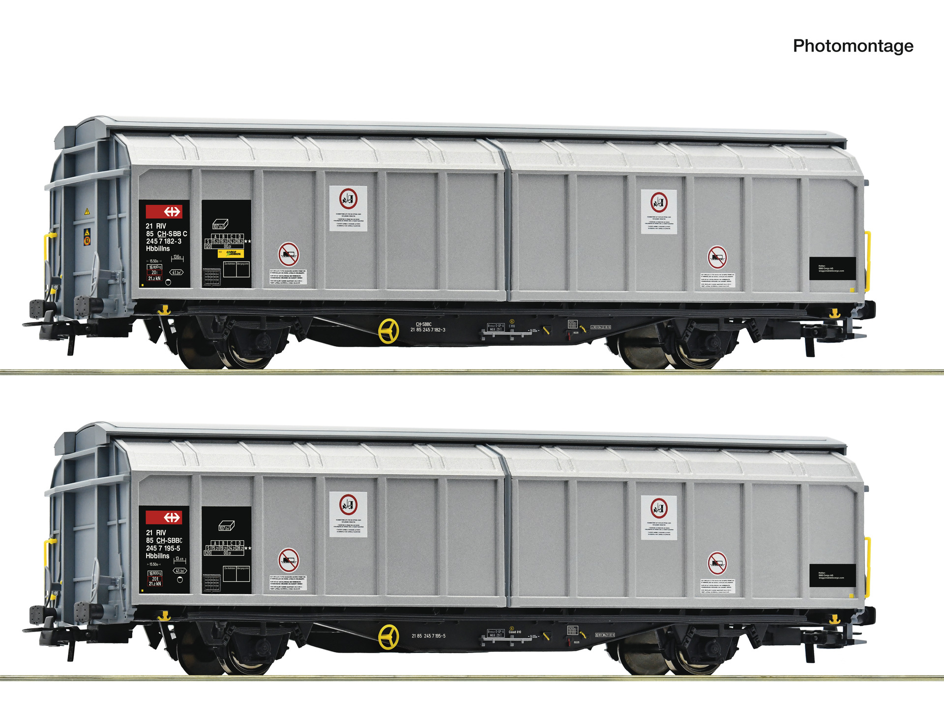 ROCO 6600110 SBB Cargo Hbbillns Sliding Wall Wagon Set (2) VI - dcctrainautomation.co.uk