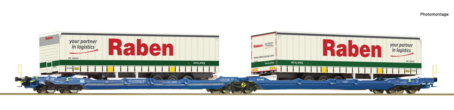 ROCO 6600117 VTG T3000e Dbl Pocket Wagon w/Raben Trailer Load VI ...