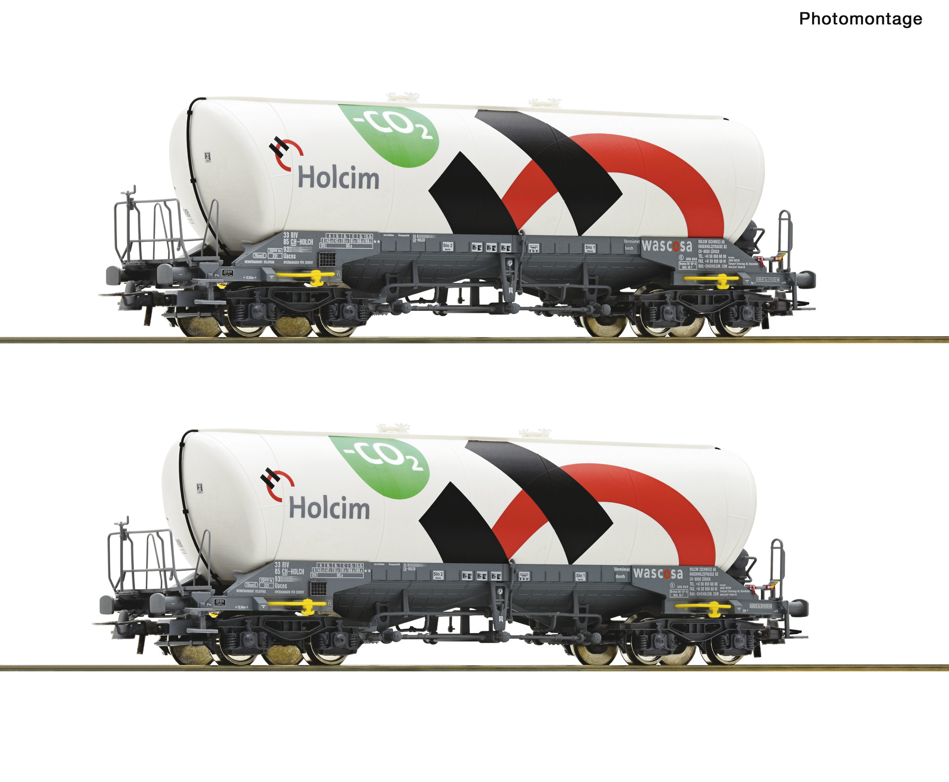 ROCO 6600192 Holcim Uacns Bogie Silo Wagon Set (2) VI ...