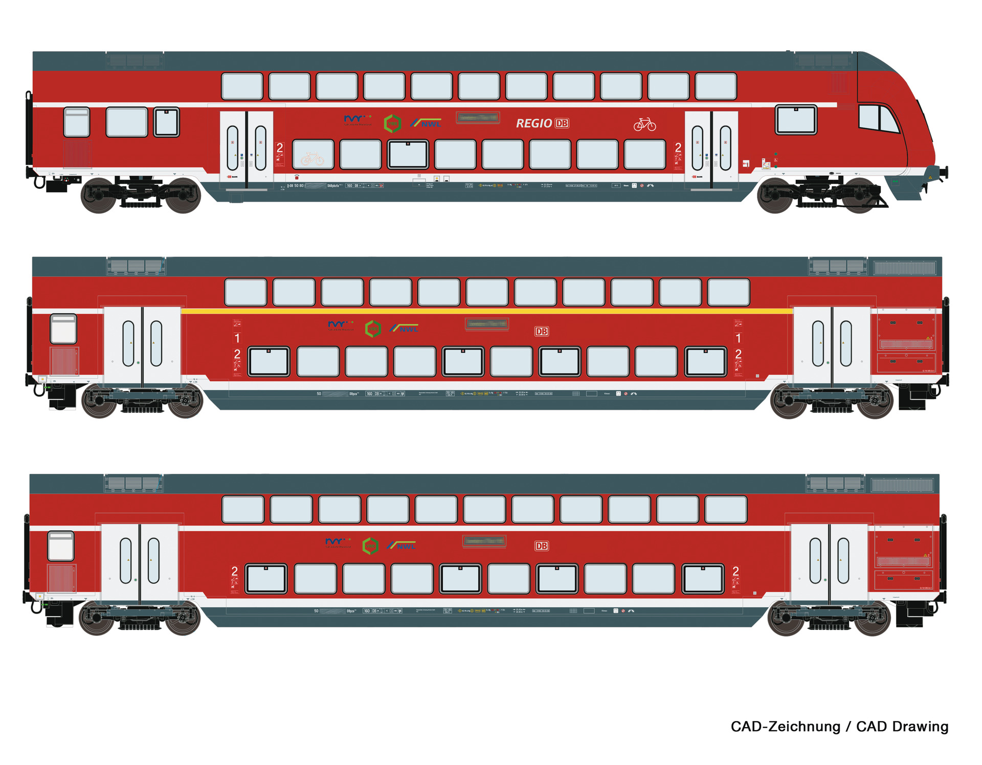 Roco 74146 - 3 piece set: Double-deck coaches, DB AG - dcctrainautomation.co.uk