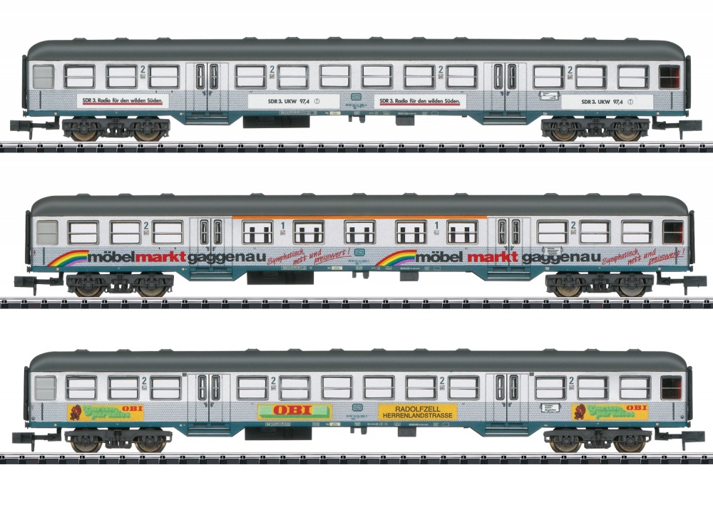 Minitrix 18213 coach set Silberlinge mit Werbung - dcctrainautomation.co.uk
