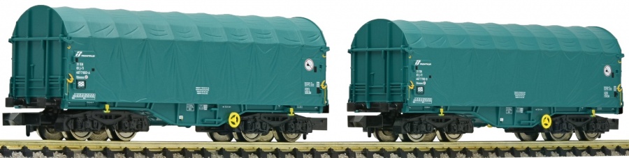 Fleischmann 837915 FS Trenitalia Shimms Sliding Tarpaulin Wagon Set (2) V - dcctrainautomation.co.uk